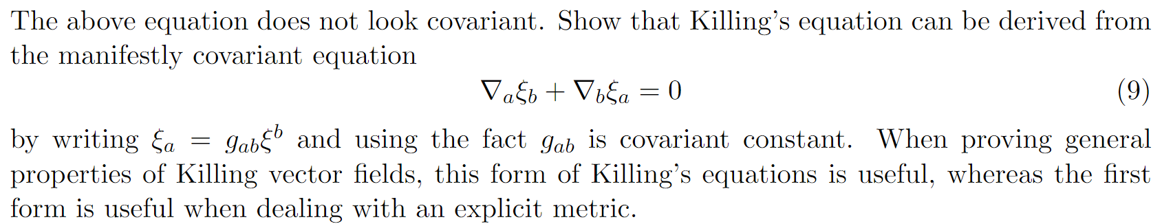 Solved A Killing vector field satisfies Killing's equations | Chegg.com
