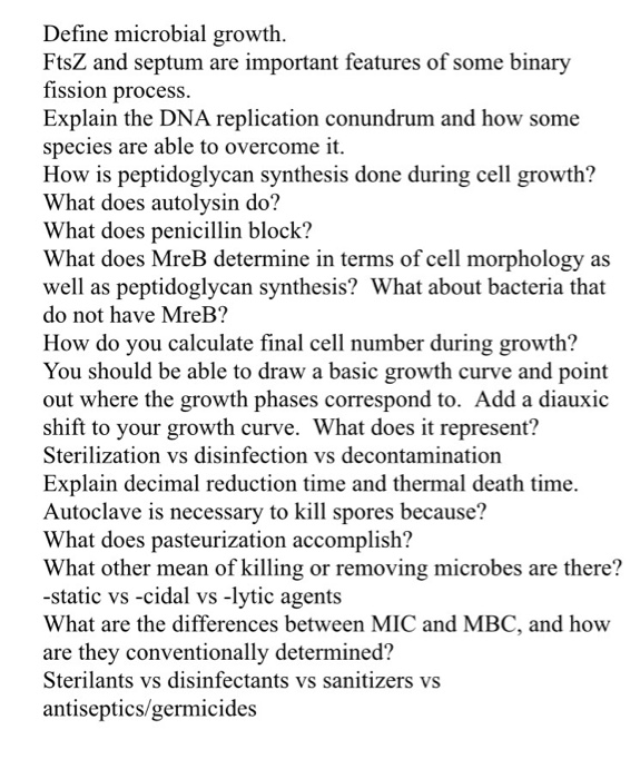 Solved Define microbial growth. Ftsz and septum are | Chegg.com