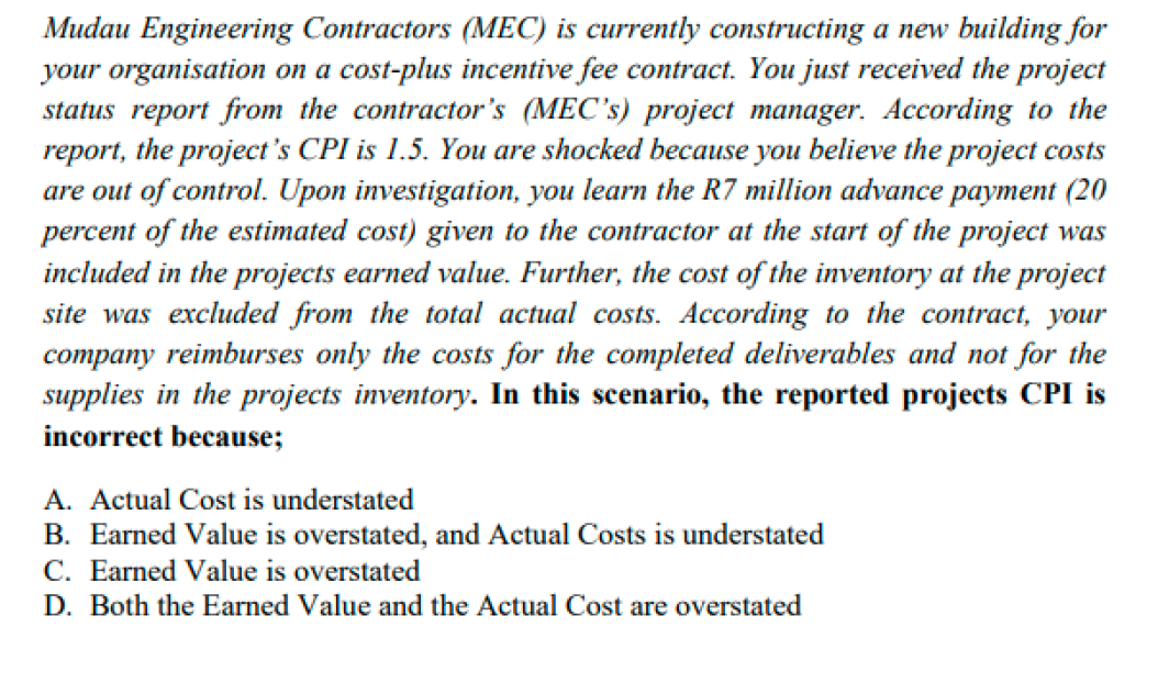 Solved Mudau Engineering Contractors (MEC) is currently | Chegg.com