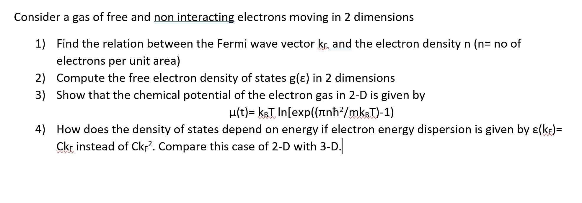 Solved Consider a gas of free and non interacting electrons | Chegg.com