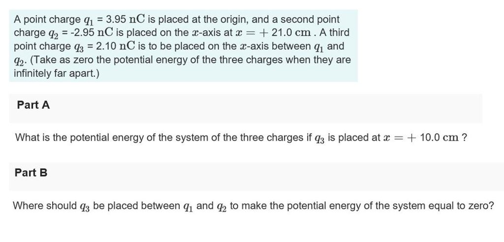 Solved A point charge q1 3.95 nC is placed at the origin, | Chegg.com