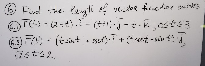 Solved 6 Find the length of vector function curves CD FCT) = | Chegg.com