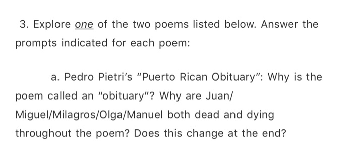 3. Explore one of the two poems listed below. Answer | Chegg.com