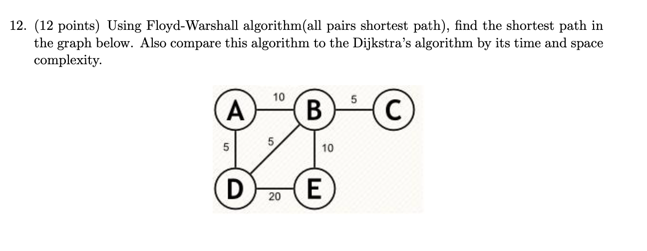 Solved 12. (12 points) Using Floyd-Warshall algorithm(all | Chegg.com