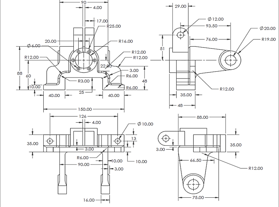 Solved Make use of the orthographic views to model | Chegg.com