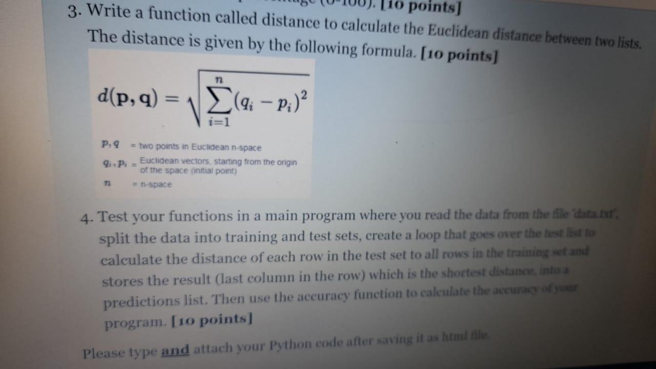 Solved In Machine Learning, you are required to read data | Chegg.com