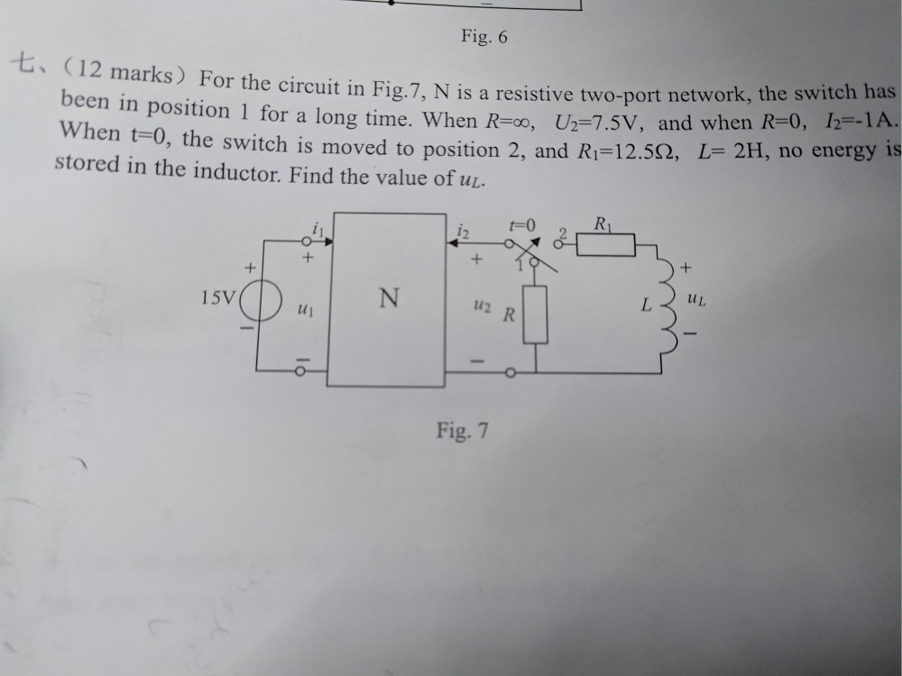 Solved Fig. 6 resistive two-port network, the switch has 12 | Chegg.com
