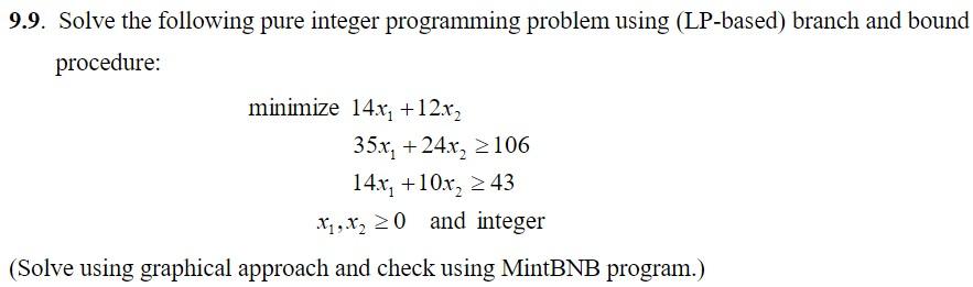 Solved 9.9. Solve the following pure integer programming | Chegg.com