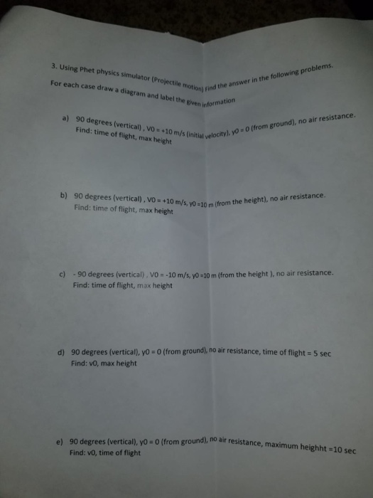 Solved 3. Using Phet physics simulator (Projectile motion) F | Chegg.com