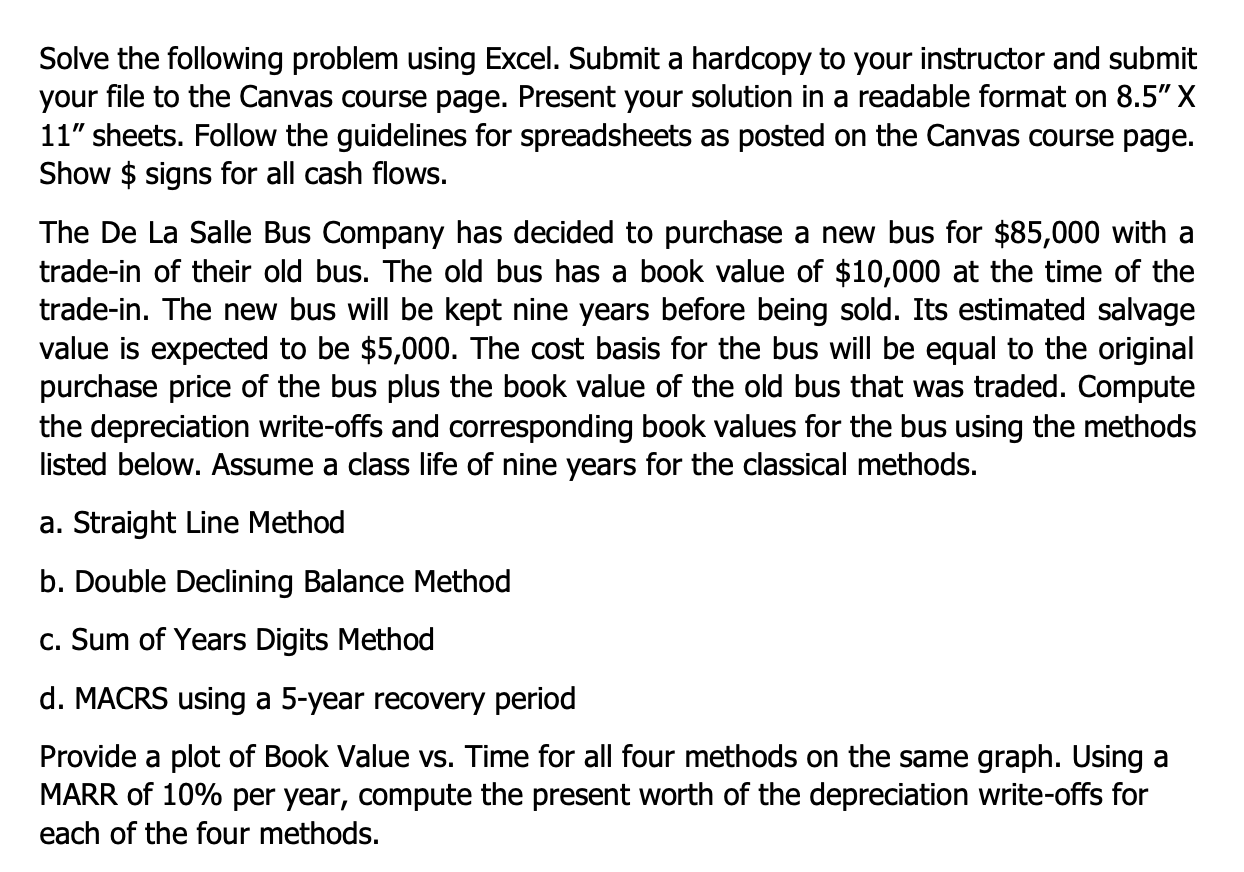 Solved Solve The Following Problem Using Excel Submit A 3354