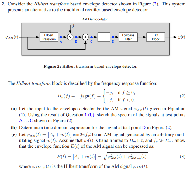 Solved 2. Consider the Hilbert transform based envelope | Chegg.com