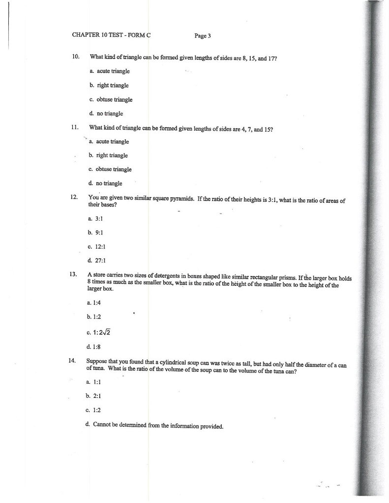 Solved CHAPTER 10 TEST FORM C Page 3 10. What kind of | Chegg.com