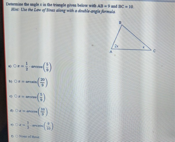 Solved Determine the angle x in the triangle given below | Chegg.com