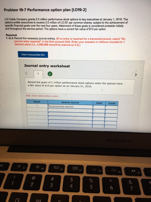 Solved Problem 19-7 Performance option plan [LO19-2 LCI | Chegg.com