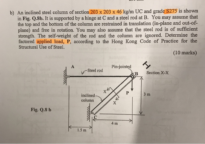 Solved b) An inclined steel column of section 203 x 203 x 46 | Chegg.com