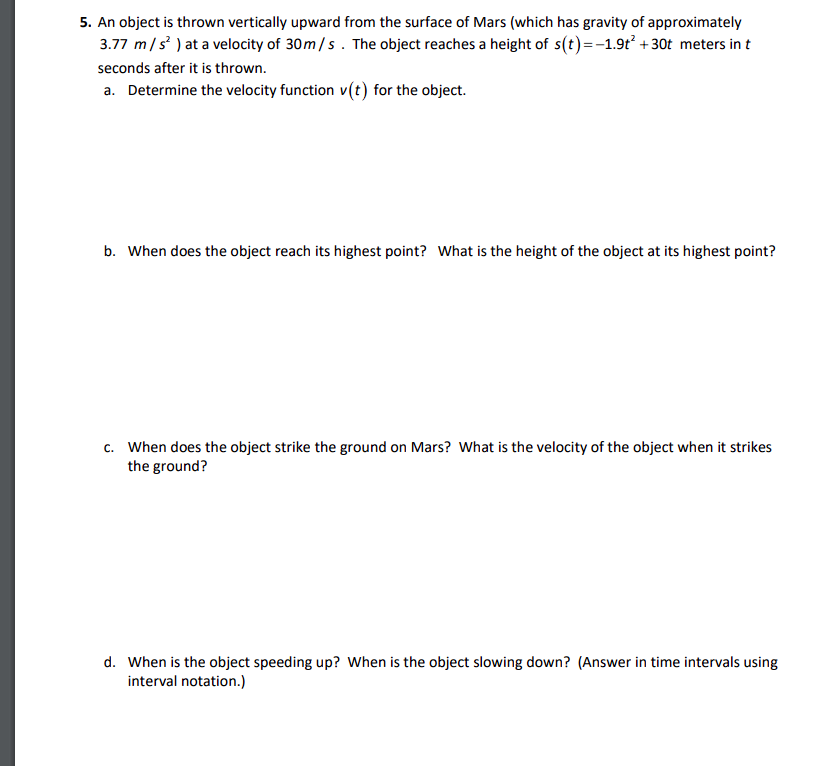 Solved 5. An object is thrown vertically upward from the | Chegg.com