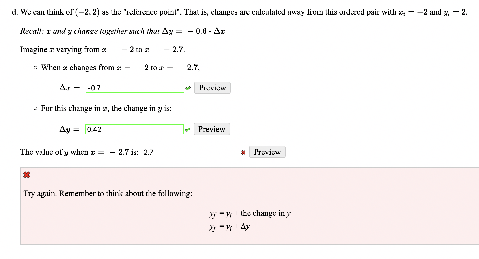Solved d. We can think of (-2, 2) as the "reference point". | Chegg.com