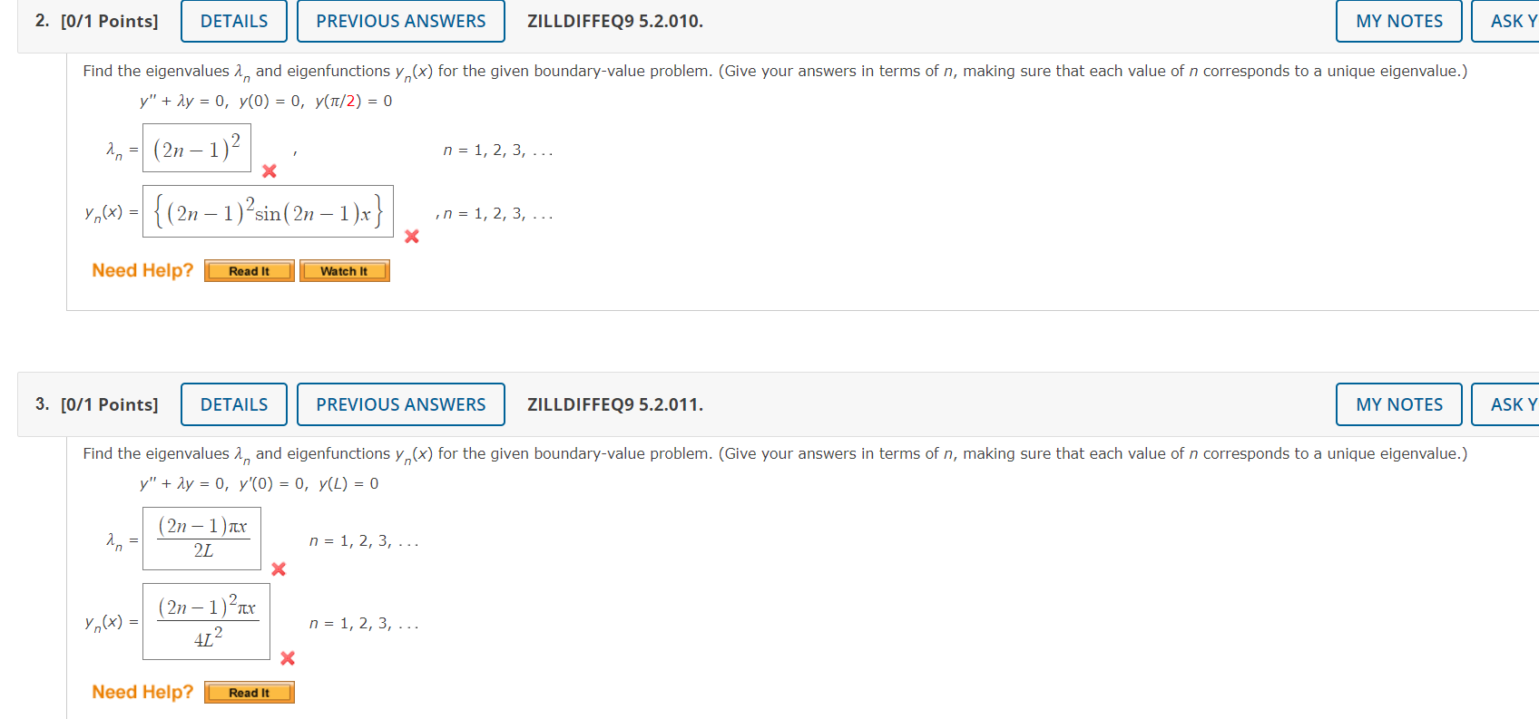 Solved ZILLDIFFEQ9 5.2.010. y′′+λy=0,y(0)=0,y(π/2)=0 | Chegg.com Solved ZILLDIFFEQ9 5.2.010. y′′+λy=0,y(0)=0,y(π/2)=0 | Chegg.com
