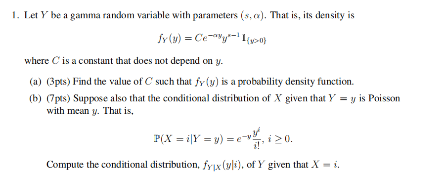 Solved 1. Let Y be a gamma random variable with parameters | Chegg.com