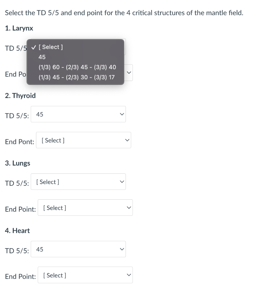 Solved Select the TD 5/5 and end point for the 4 critical | Chegg.com