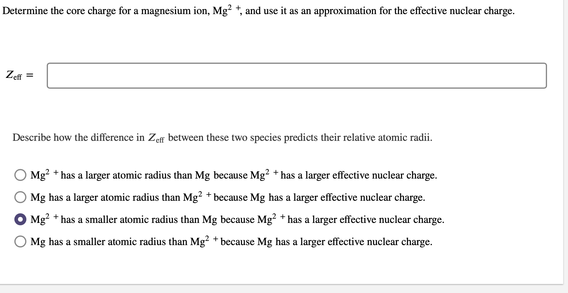 Solved Determine the core charge for a magnesium ion, Mg2+, | Chegg.com