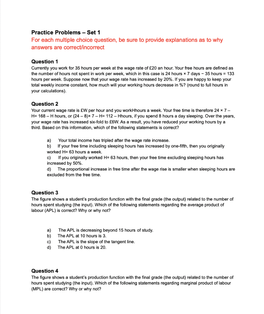 Solved Practice Problems - Set 1 For each multiple choice | Chegg.com