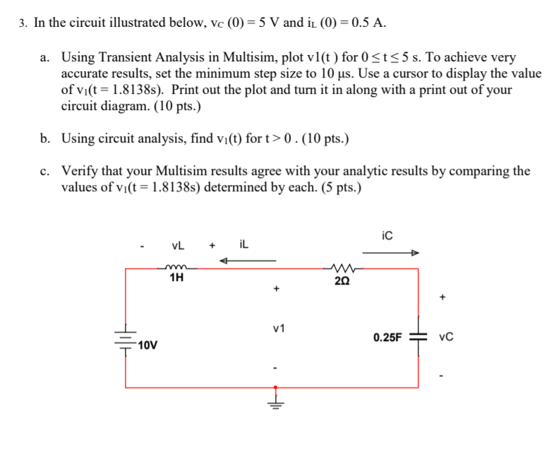 Solved 3. In the circuit illustrated below, Vc (0) = 5 V and | Chegg.com