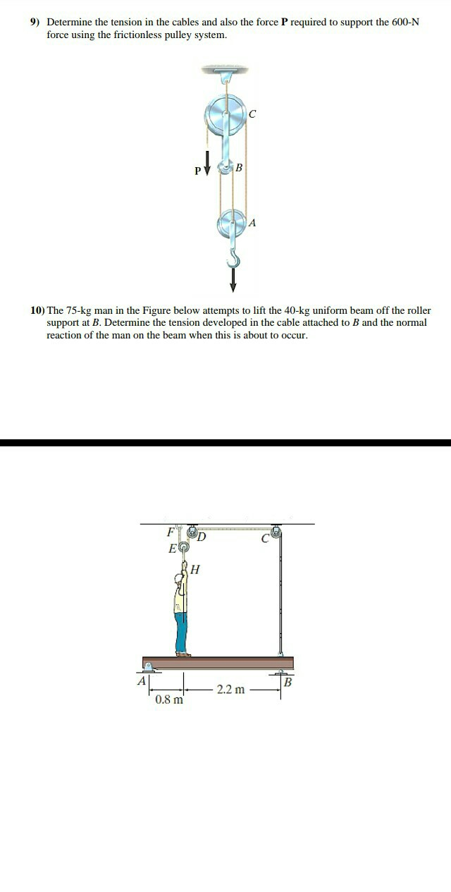 Solved 9) Determine the tension in the cables and also the | Chegg.com