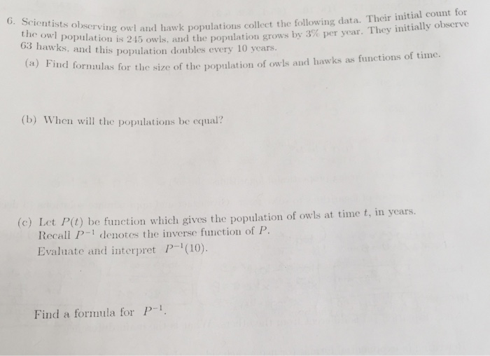 Solved Scientists observing owl and hawk populations collect | Chegg.com