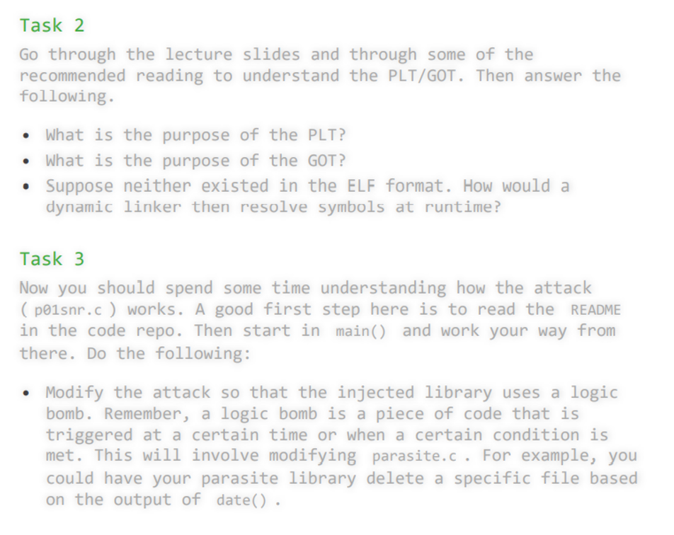 Solved Lab 8: ELF Hijacking via PLT/GOT Poisoning Lab | Chegg.com