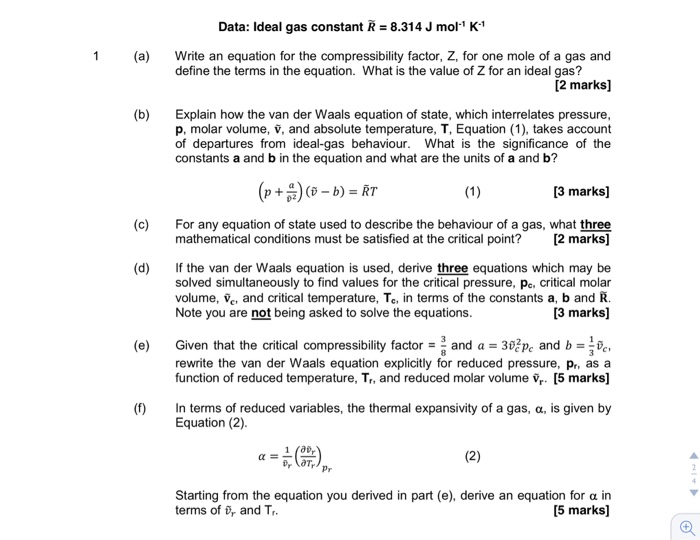 Solved Data: Ideal gas constant R 8.314 J mol1 K1 1 (a) | Chegg.com