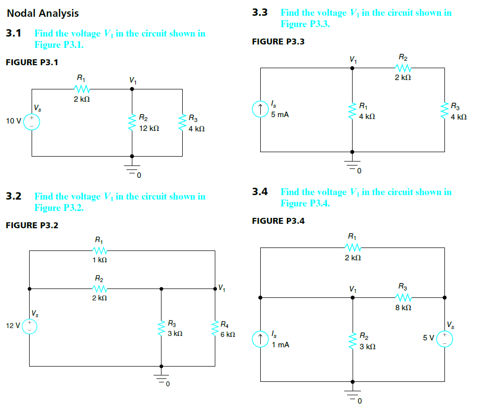 Solved Nodal Analysis 3.3 Find the voltage V1 in the circuit | Chegg.com