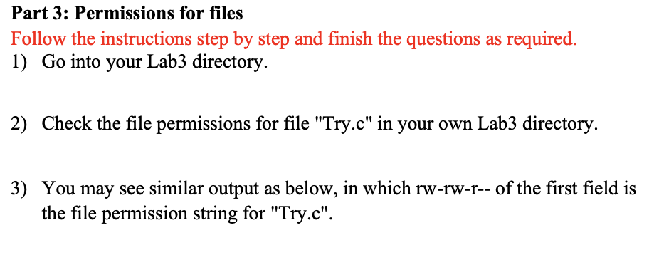 Solved Part 3: Permissions for files Follow the instructions | Chegg.com