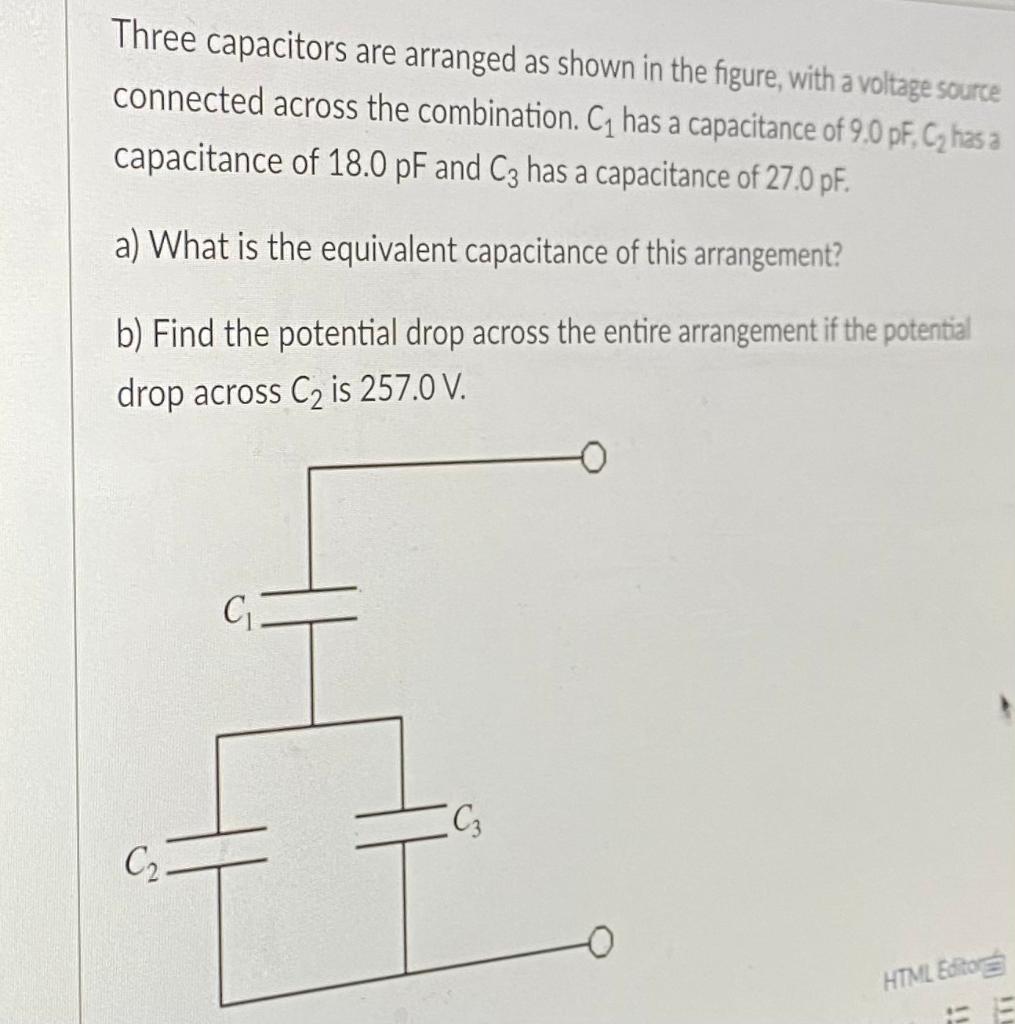 Solved Three capacitors are arranged as shown in the figure, | Chegg.com