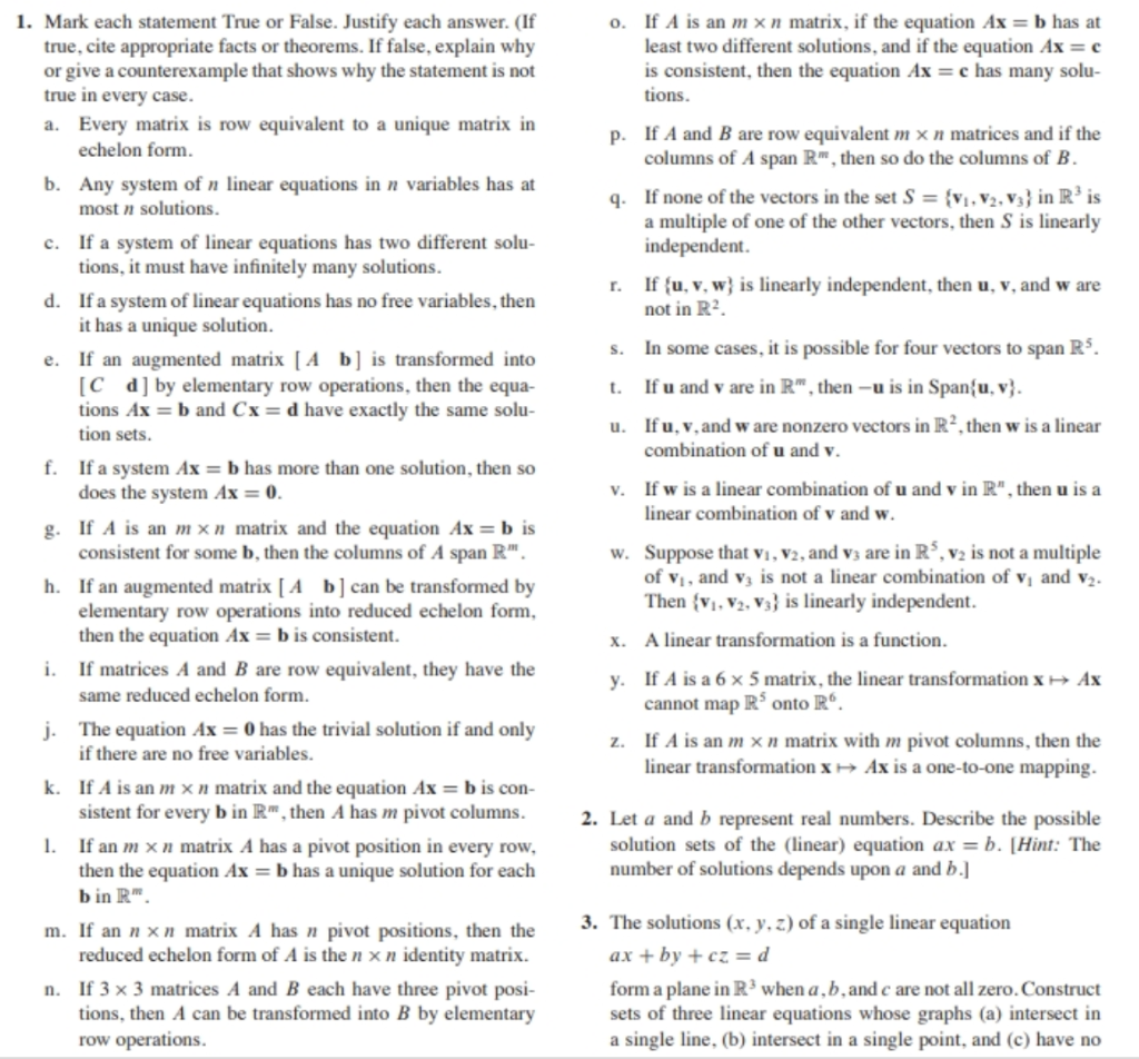 Solved Mark each statement True or False. Justify each | Chegg.com