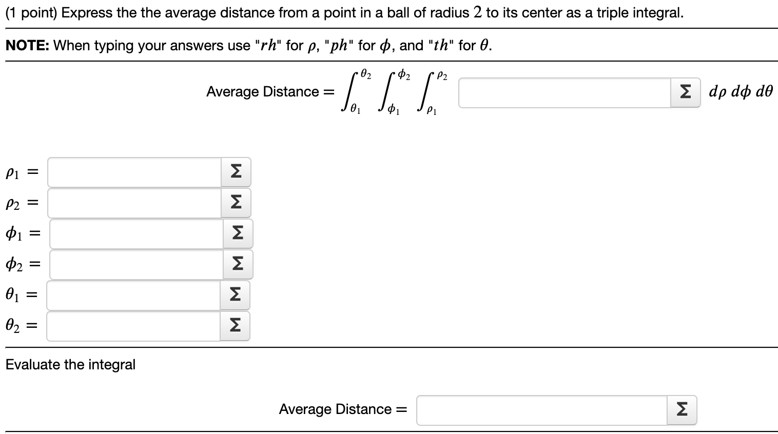 Solved ( 1 point) Express the the average distance from a | Chegg.com