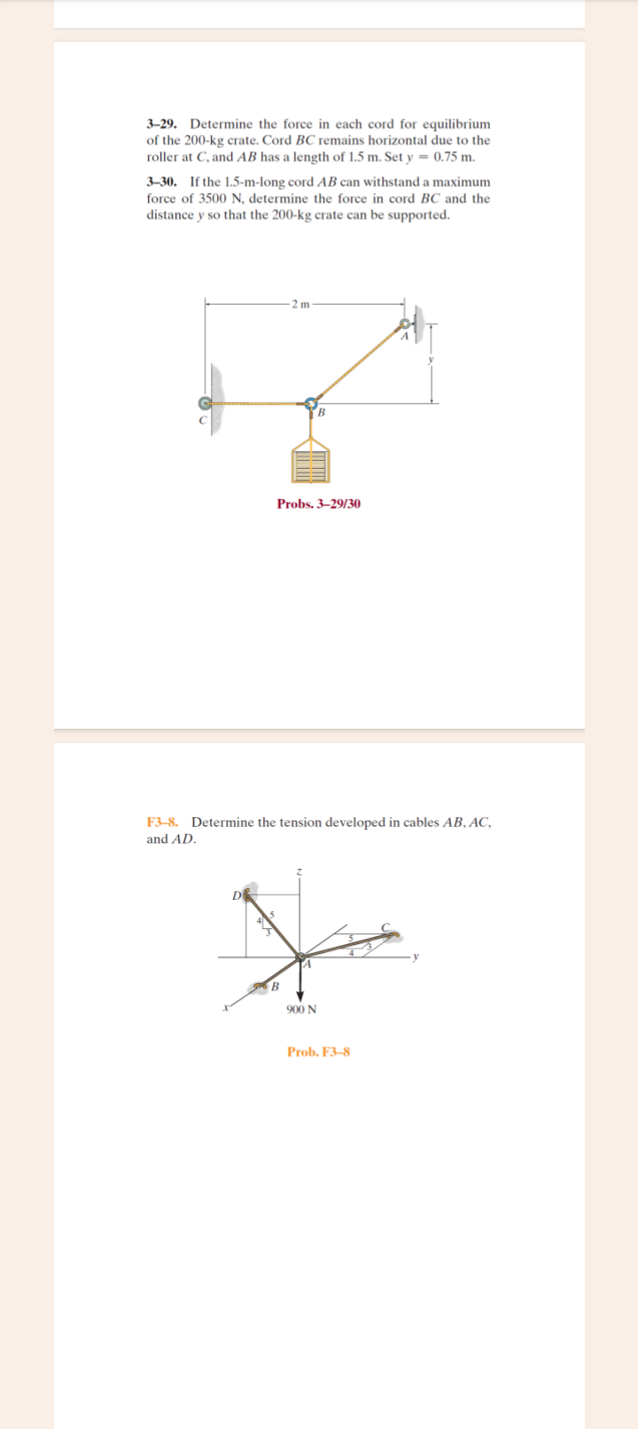 Solved 3-29. ﻿Determine the force in ﻿each cord for | Chegg.com