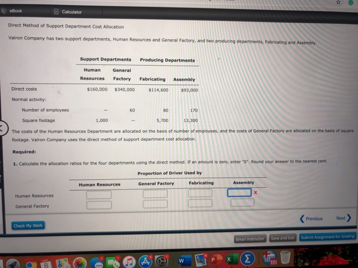 Solved eBook Calculator Direct Method of Support Department | Chegg.com