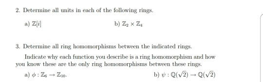 Solved 2. Determine all units in each of the following rings | Chegg.com