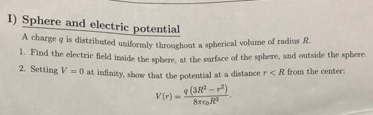 Solved I) Sphere and electric potential A charge q is | Chegg.com