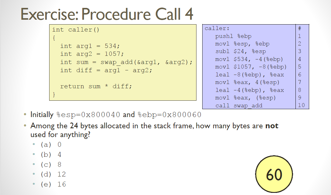 Solved Exercise: Procedure Call 4int caller(){int | Chegg.com