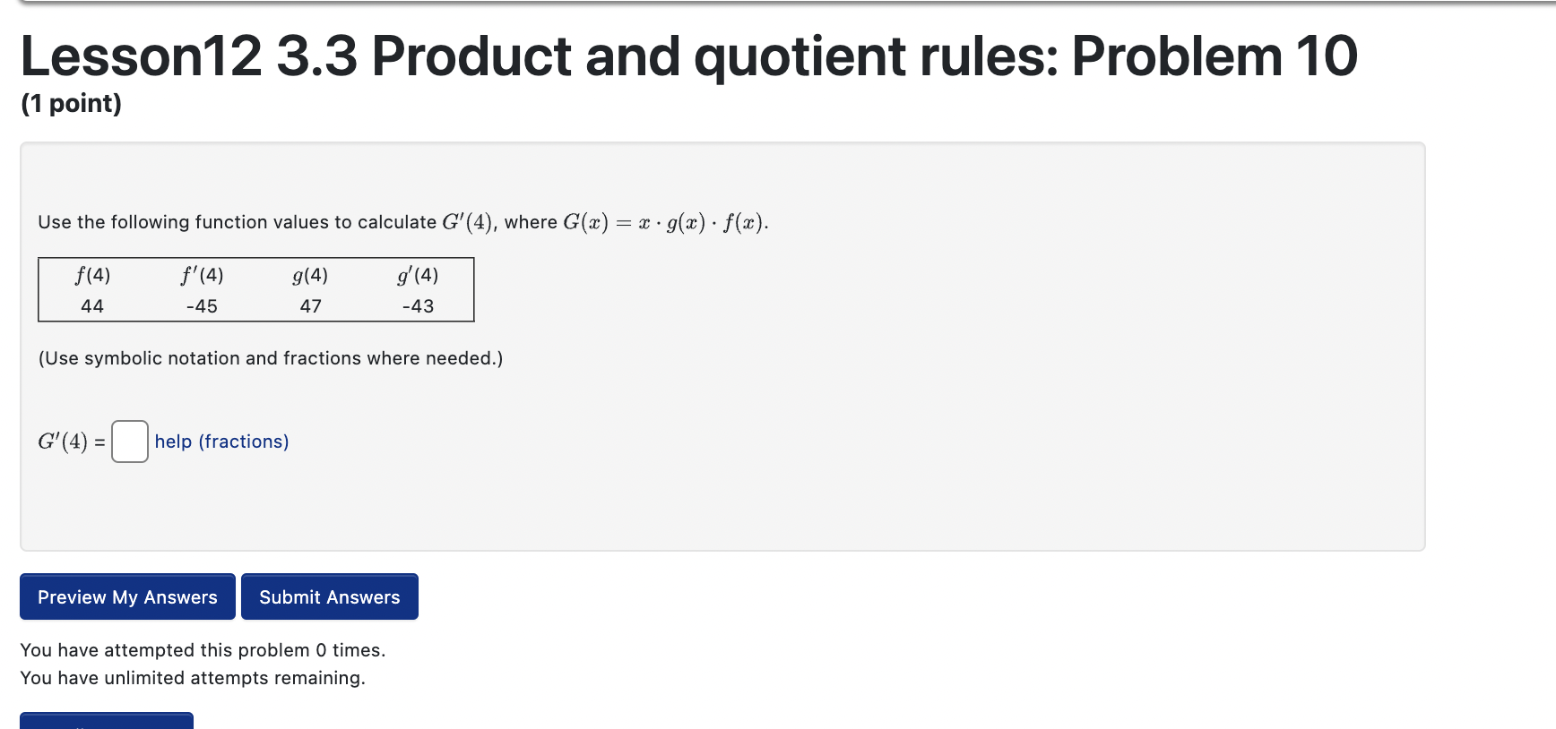 Solved Lesson12 3.3 Product and quotient rules: Problem 10 | Chegg.com