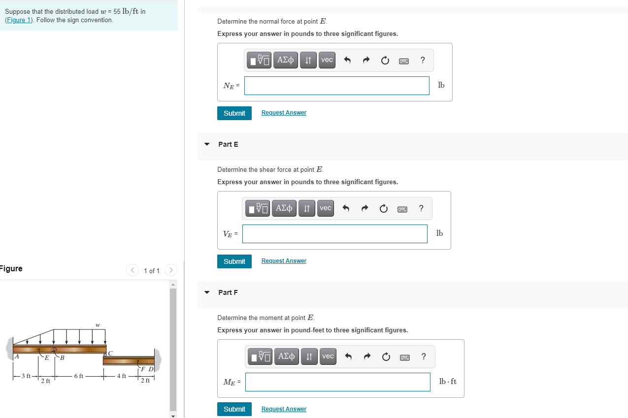 Solved Suppose that the distributed load w = 55 lb/ft in | Chegg.com