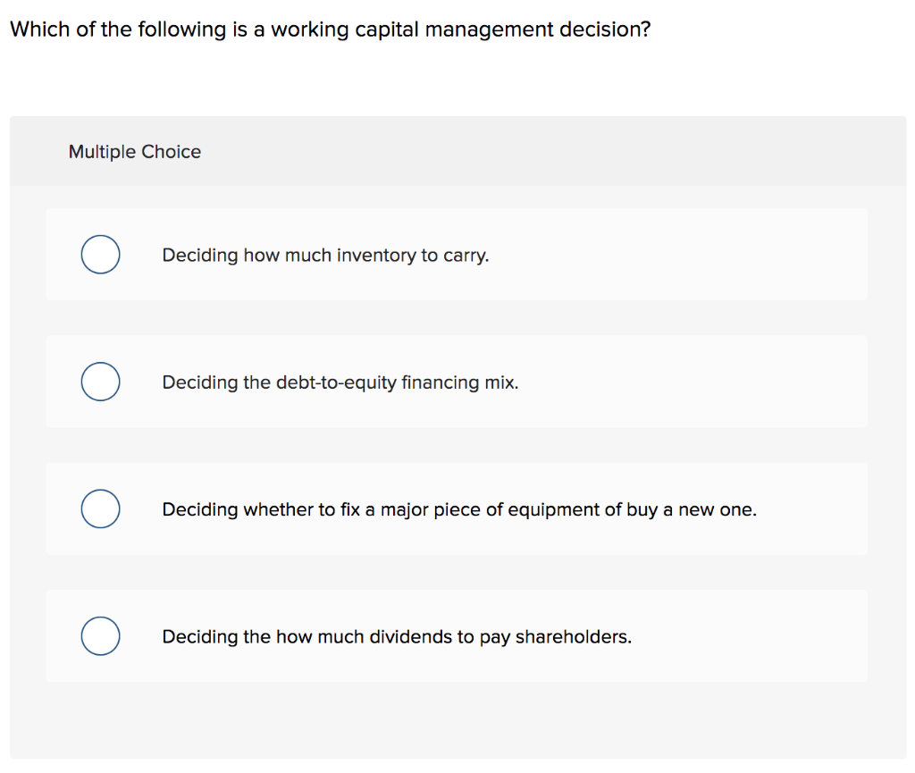 Solved Which of the following is a working capital | Chegg.com