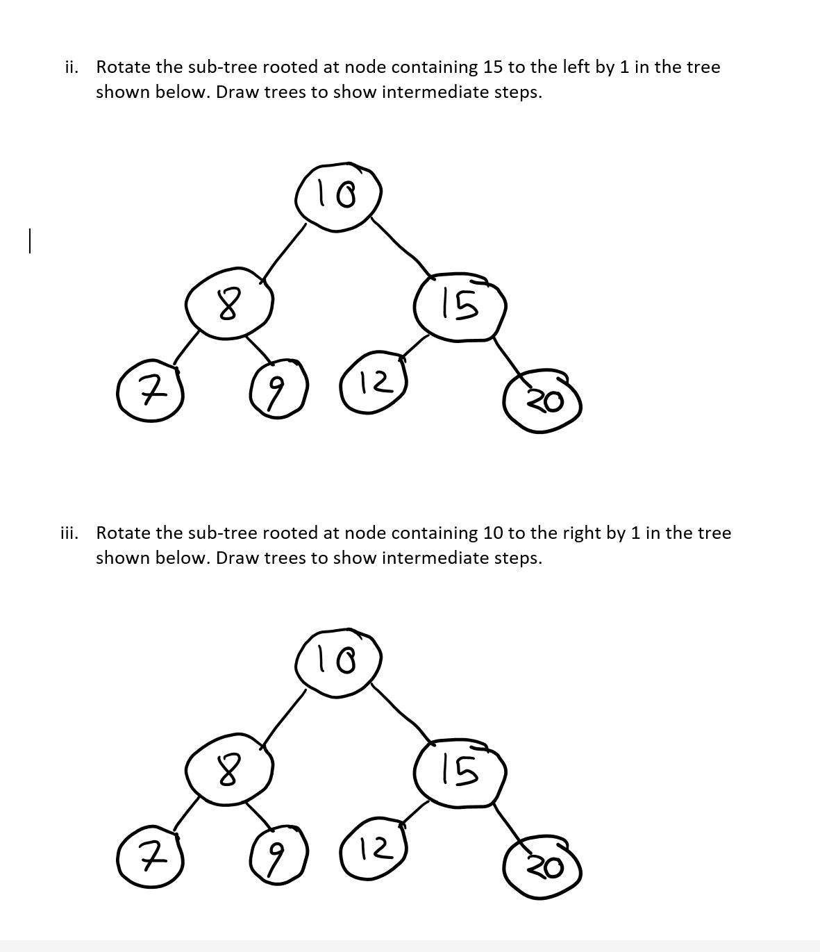 Solved ii. Rotate the sub-tree rooted at node containing 15 | Chegg.com
