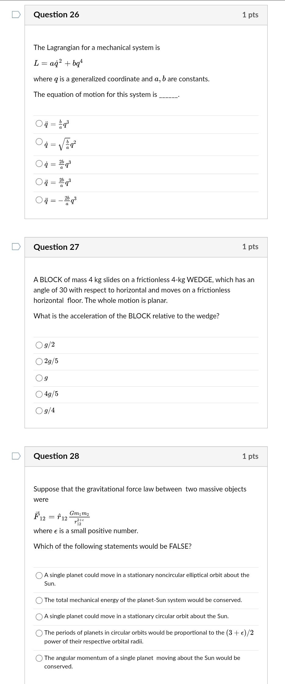 Solved Question 26 The Lagrangian for a mechanical system is | Chegg.com