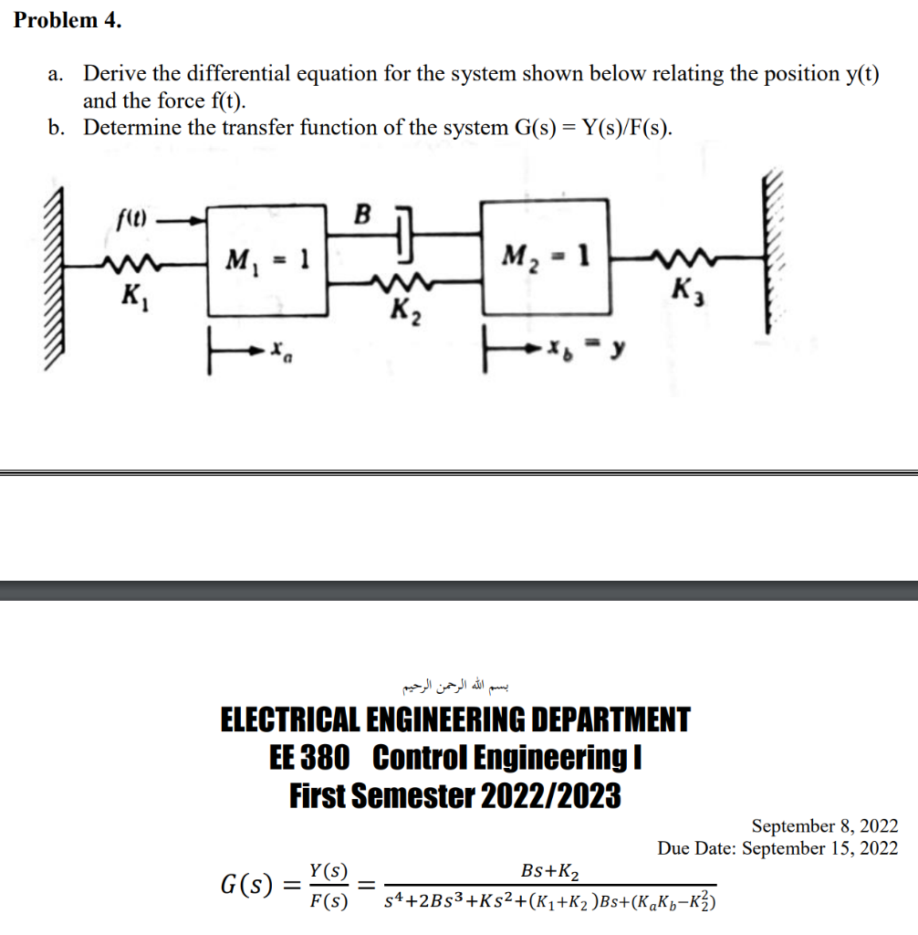 Solved Problem 4 A Derive The Differential Equation For