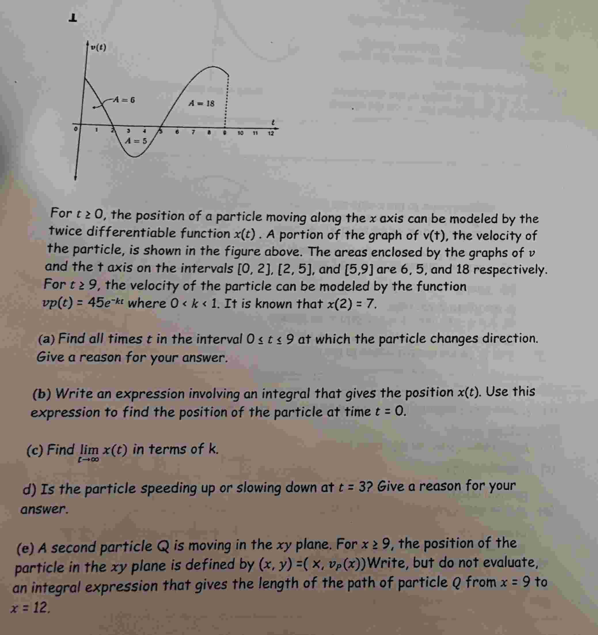 Solved For t≥0, ﻿the position of ﻿a particle moving along | Chegg.com