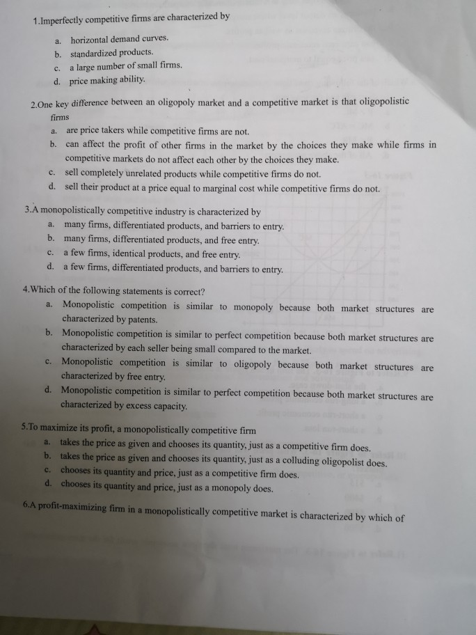 Solved 1.Imperfectly competitive firms are characterized by | Chegg.com