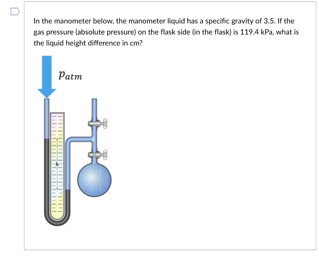 Solved In the manometer below, the manometer liquid has a | Chegg.com